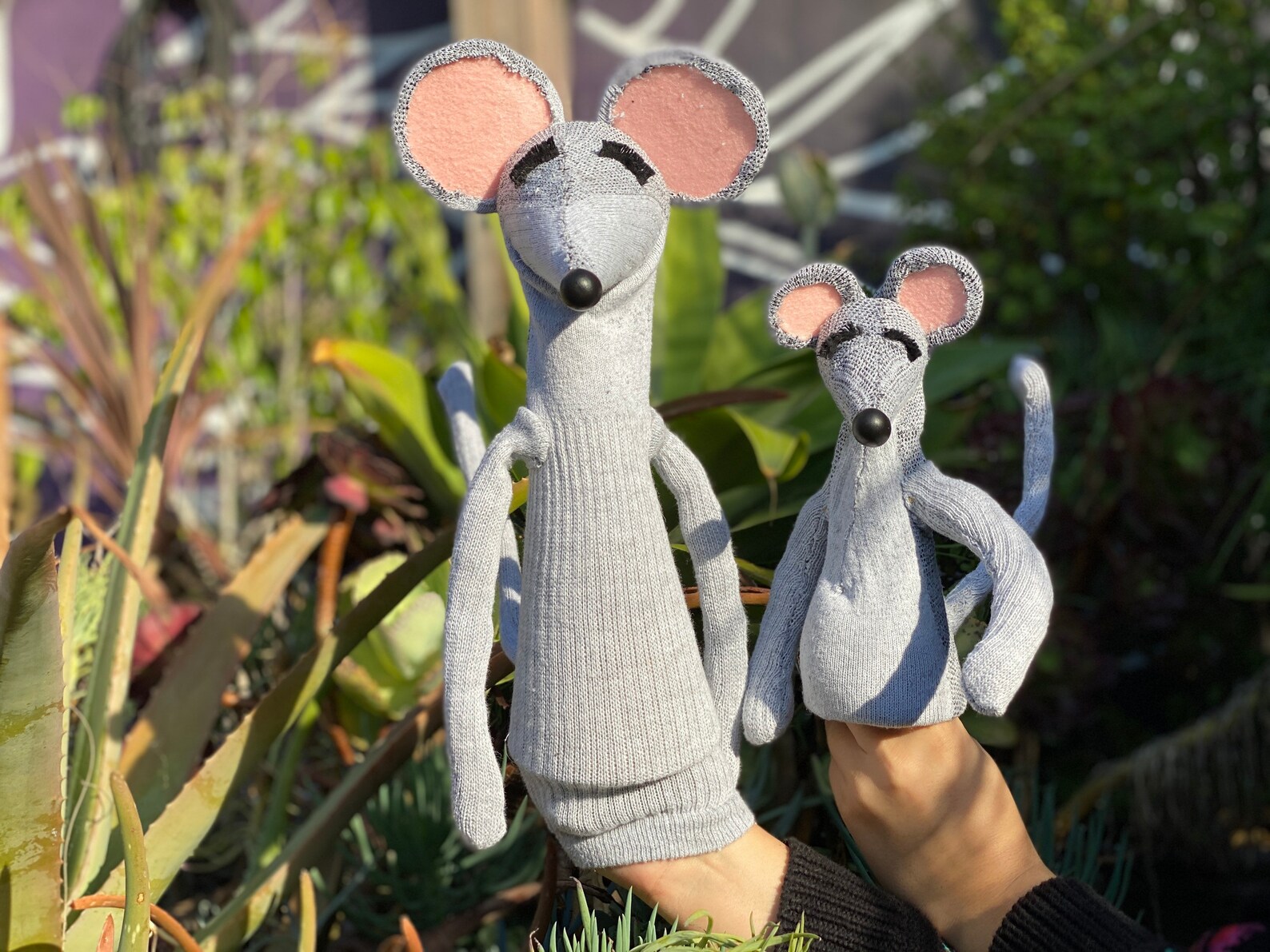 Handmade Mouse sock puppet Rod puppet Mouse ears mice | Etsy