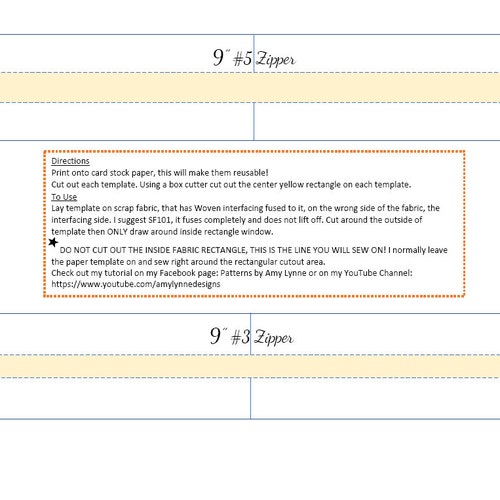 Template for 9 Zippers 3 Zips and 5 Zips PDF Digital - Etsy
