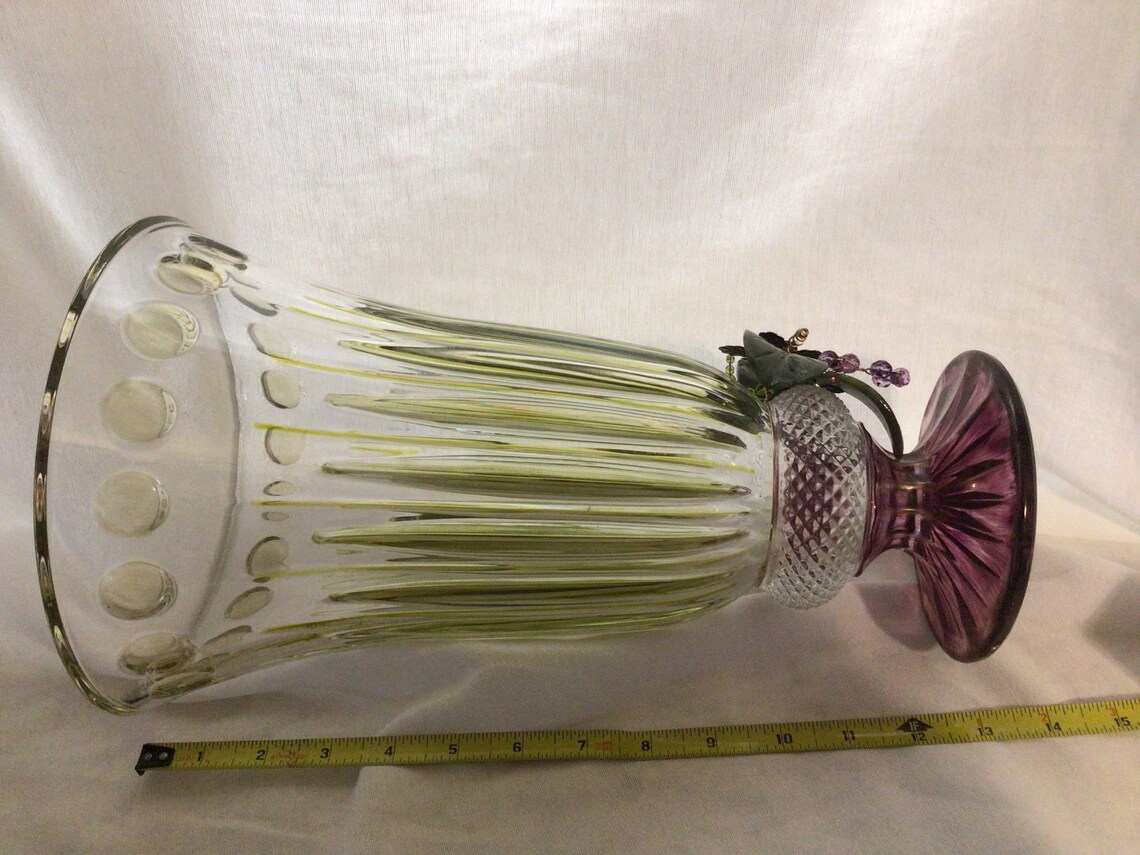 Vintage Monica Willard Vase Large Heavy Hand Painted Crystal in Green ...