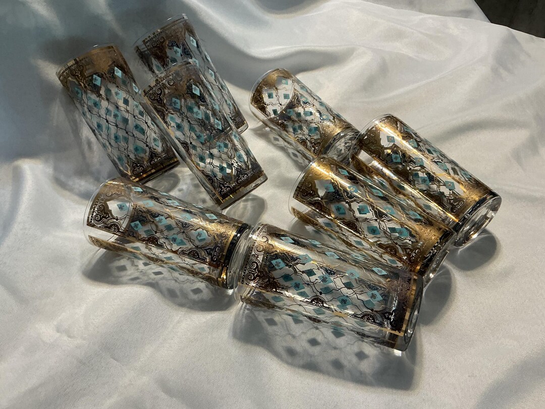 MCM Culver Valencia Hi Ball Barware Set X8 5.5x2.5 No Chips 24k Trim - Etsy