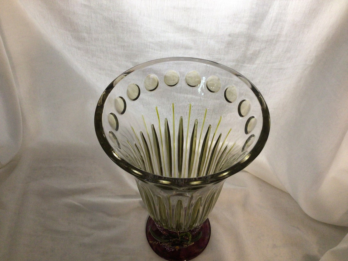 Vintage Monica Willard Vase Large Heavy Hand Painted Crystal in Green ...