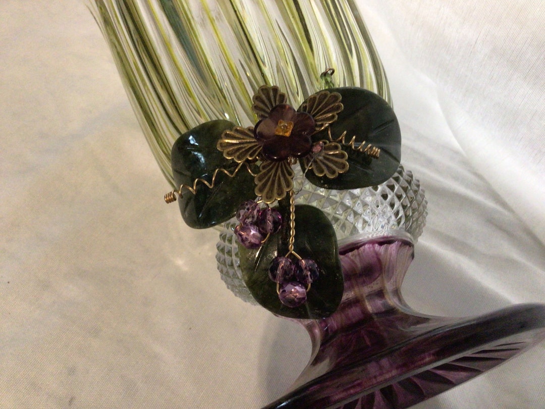 Vintage Monica Willard Vase Large Heavy Hand Painted Crystal in Green ...