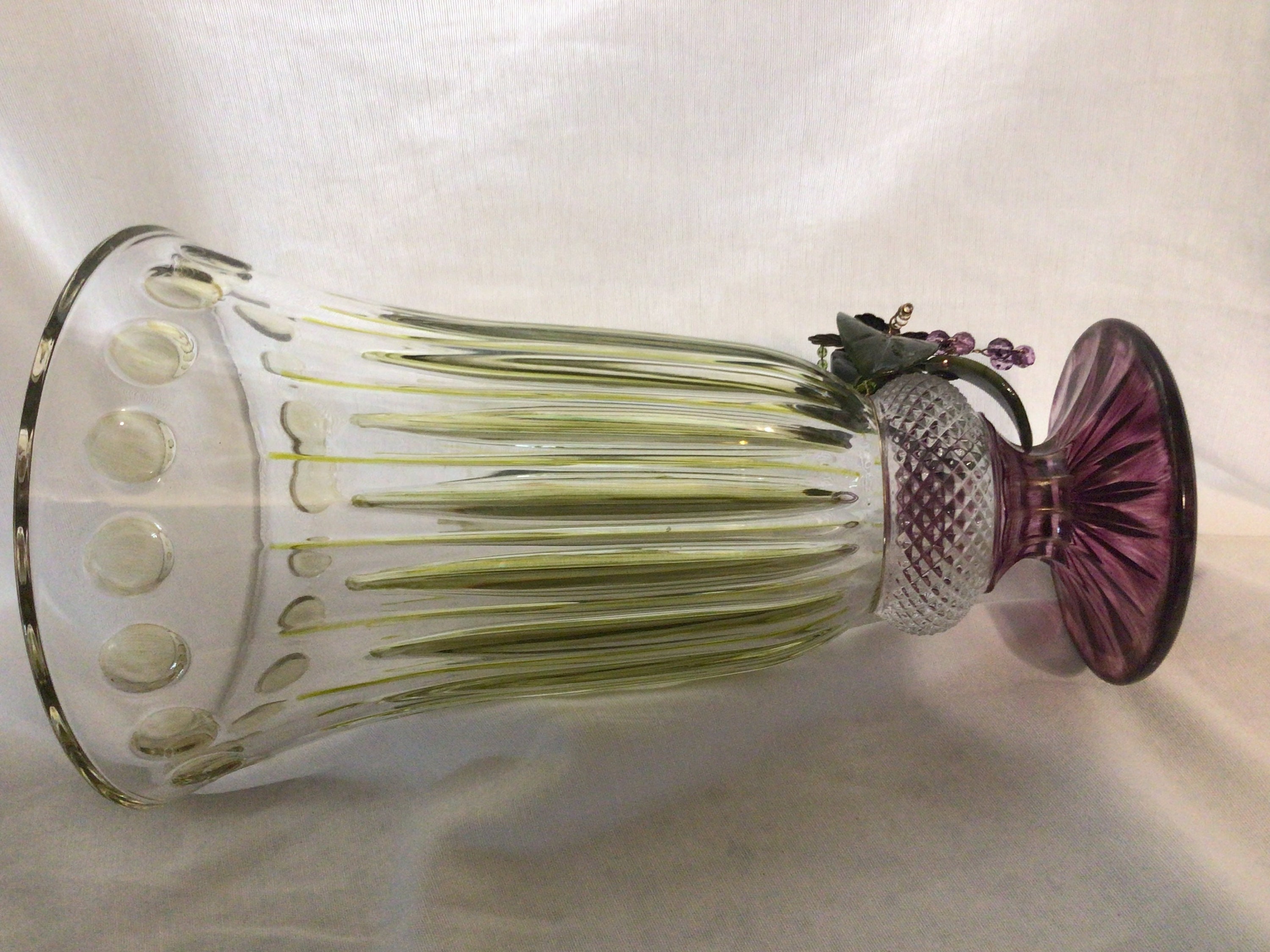 Vintage Monica Willard Vase Large Heavy Hand Painted Crystal in Green ...