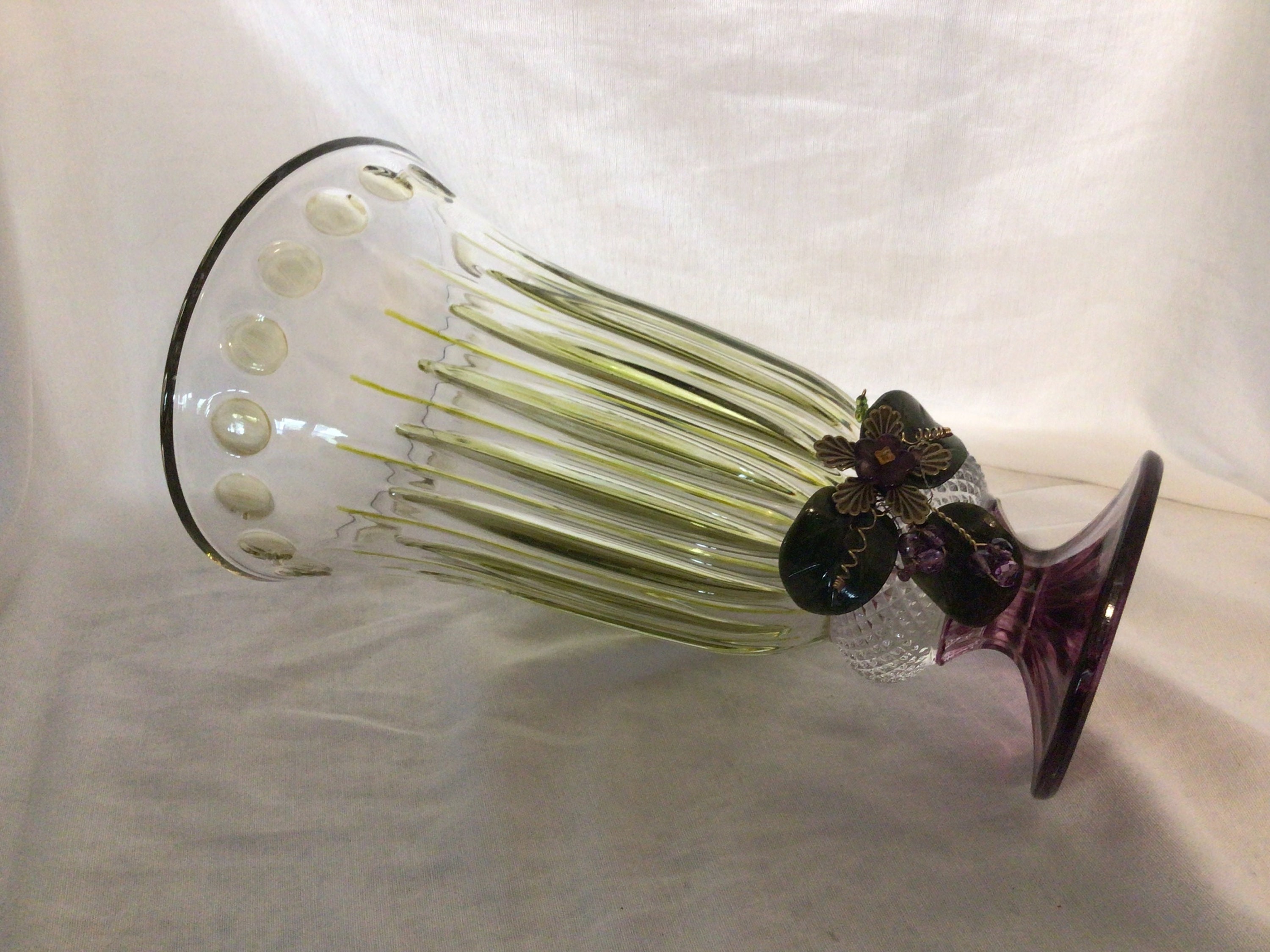 Vintage Monica Willard Vase Large Heavy Hand Painted Crystal in Green ...