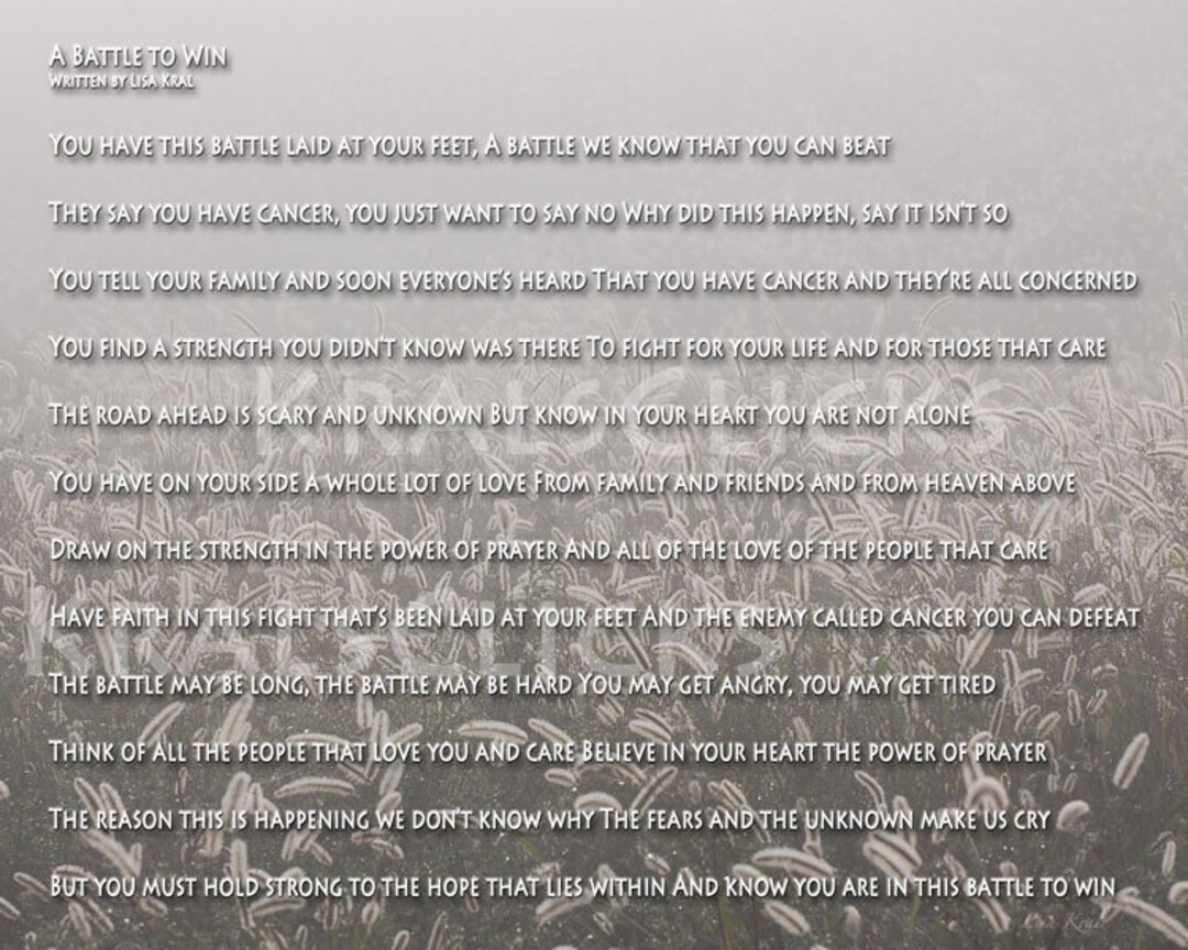 Battle Cancer Instant Download Poem for Those Fighting Cancer 8x10 ...
