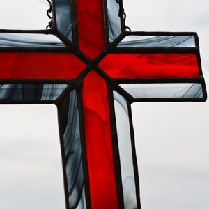 Cross Stained Glass Red Streak With Black and Clear Streak Glass ...