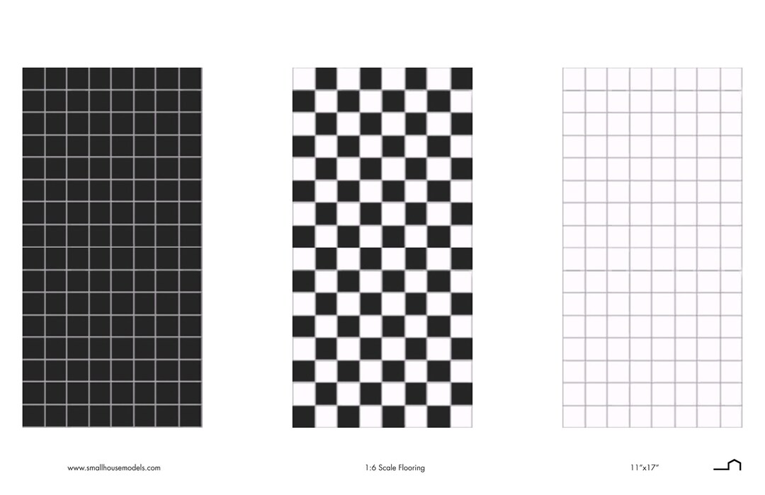 Dollhouse Flooring, 1:6 Scale, 3 Repeating Tiny Checkered Tile ...