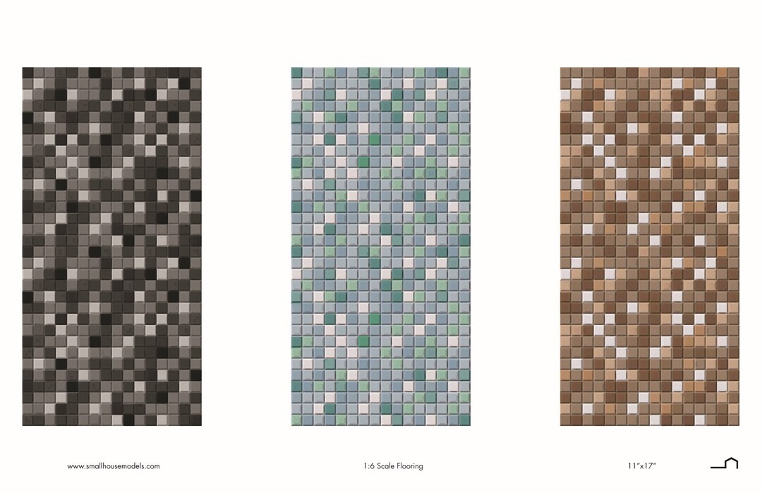 Dollhouse Flooring, 1:6 Scale, 3 Repeating Mosaic Tile Miniature Floor ...