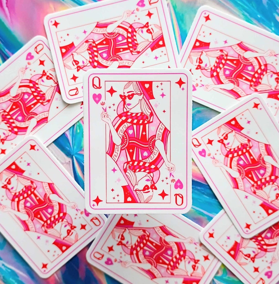 Queen Sticker, Queen Decal, Playing Card, Playing Card Decal, Pink ...