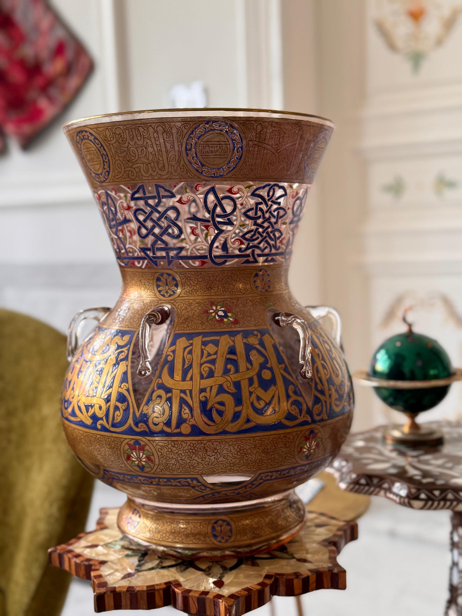 Large Antique Enameled Glass Mosque Lamp - Mamluk Revival Early 20th C ...