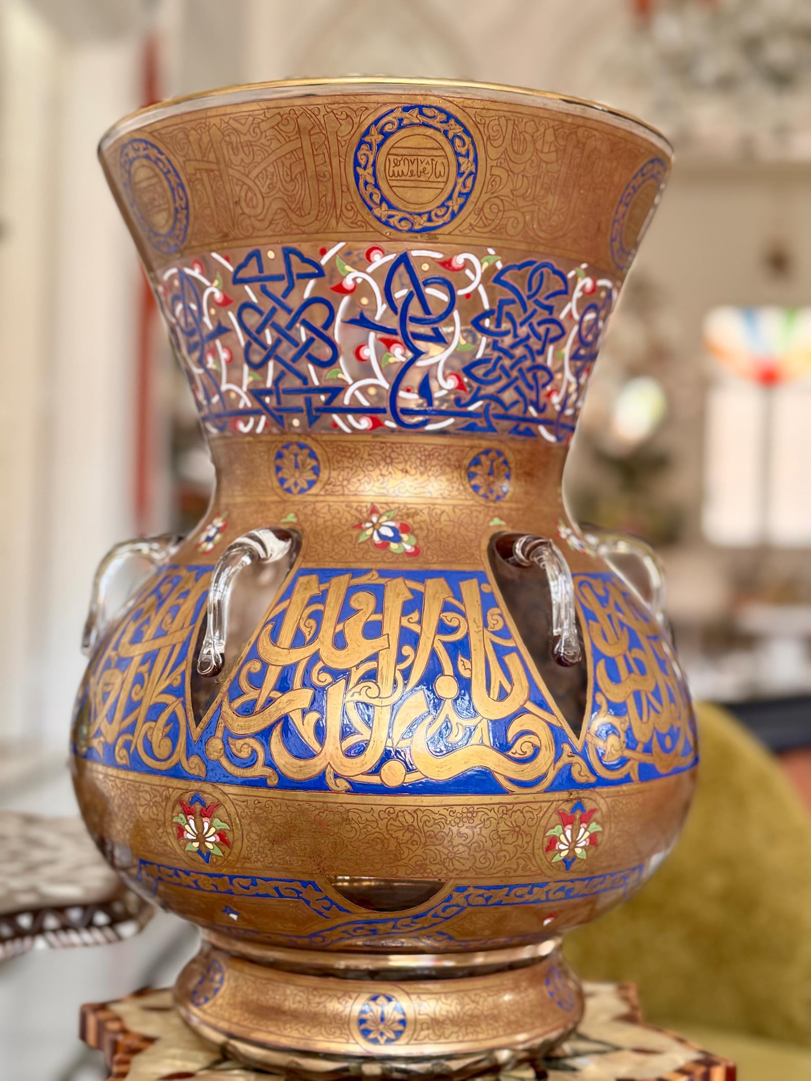 Large Antique Enameled Glass Mosque Lamp - Mamluk Revival Early 20th C ...