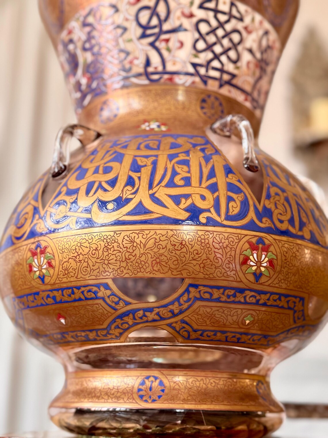 Large Antique Enameled Glass Mosque Lamp - Mamluk Revival Early 20th C ...