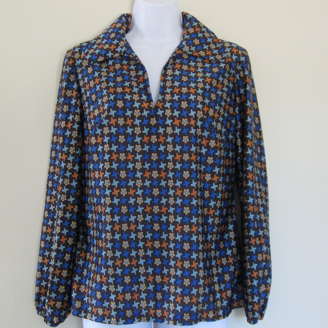 1970s Retro Print Disco Shirt: Vintage Qiana Pullover Top, Made in USA ...
