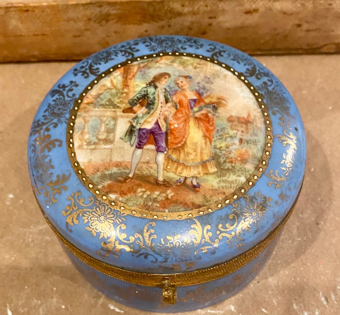 Vintage Porcelain Box With Brass Hardware - Etsy