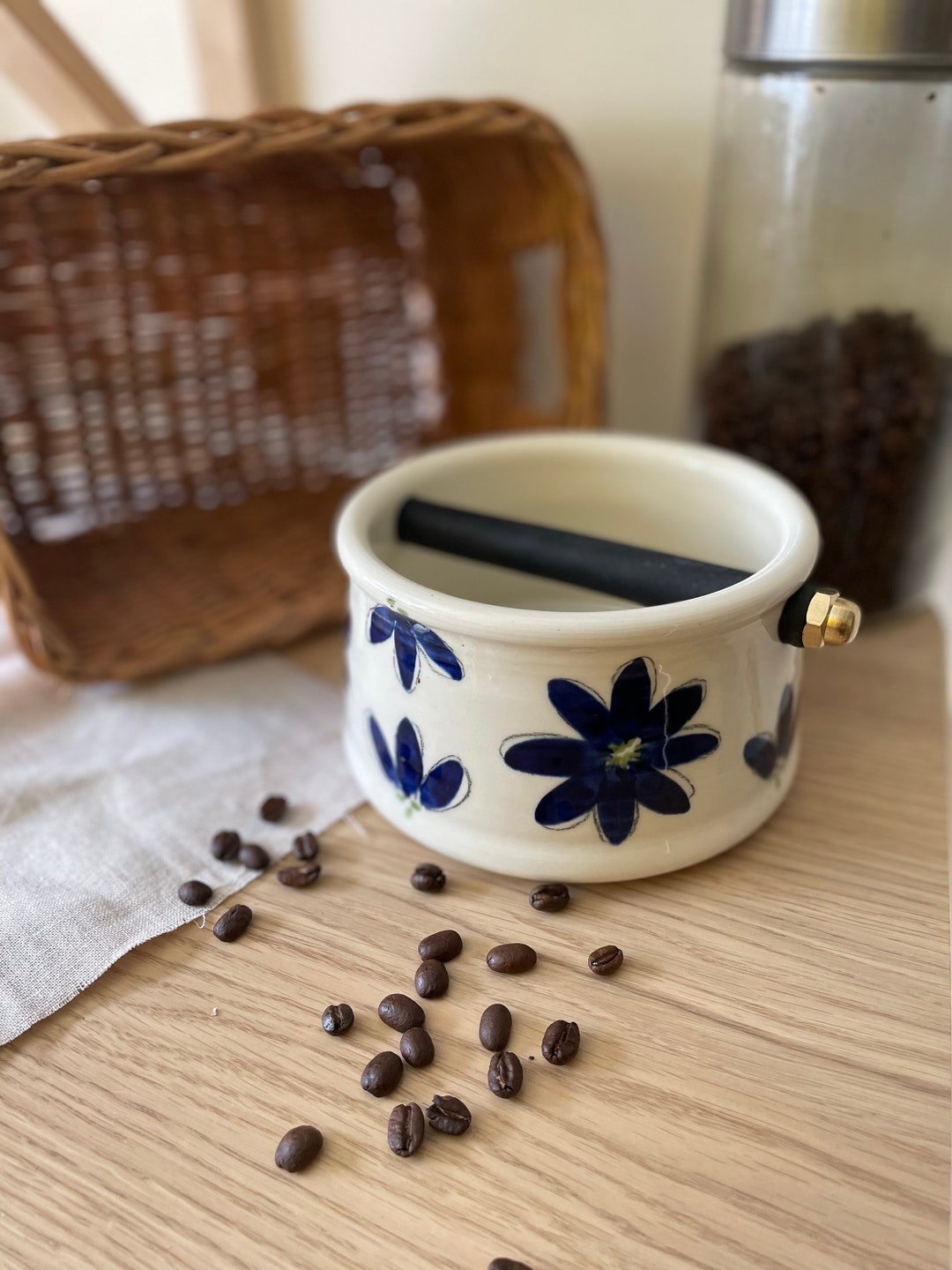 Knock Box in Porcelain With Blue Flowers Hand Painted. - Etsy