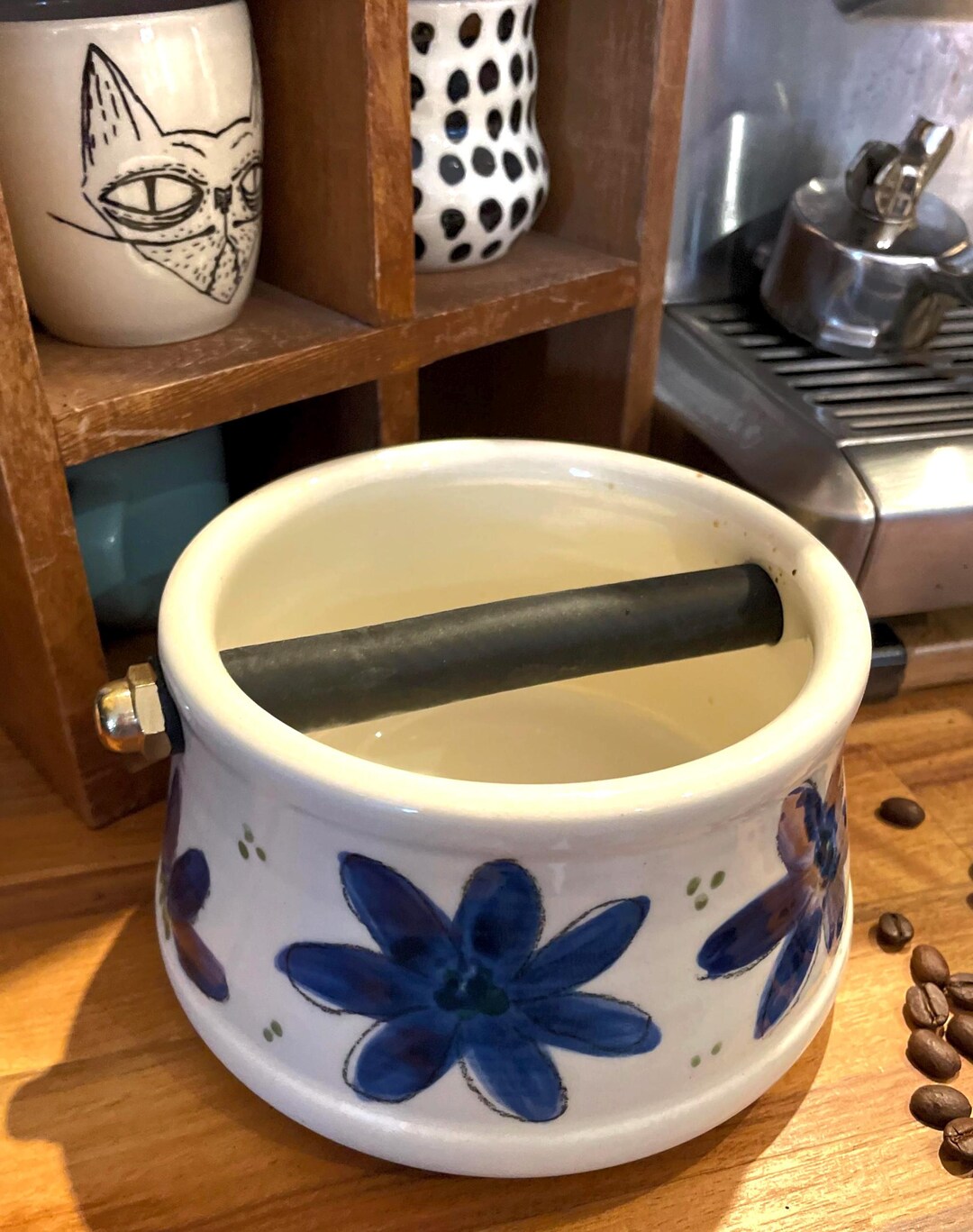 Knock Box Handmade in White Porcelain With Hand Painted Design With ...