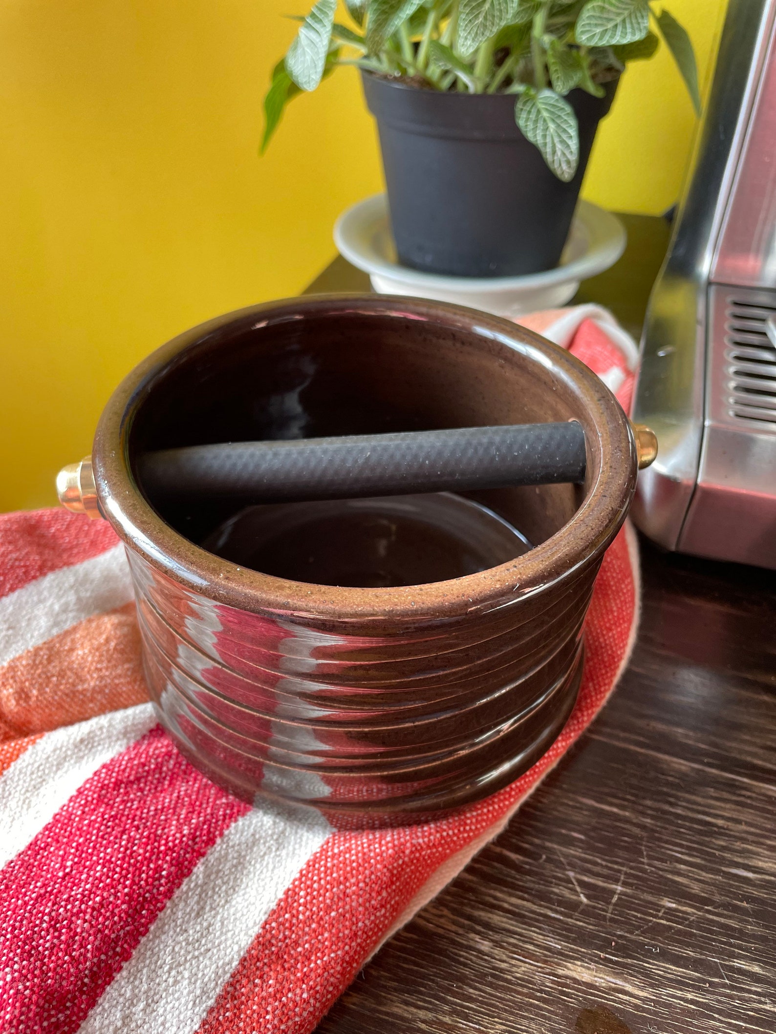 Knock Box Handmade in Ceramic Porcelain, Chocolate Brown Colour Glaze ...