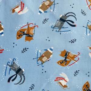 Christmas Animal Fabric, Animals Skiing, Snow Much Fun, by Dashwood ...