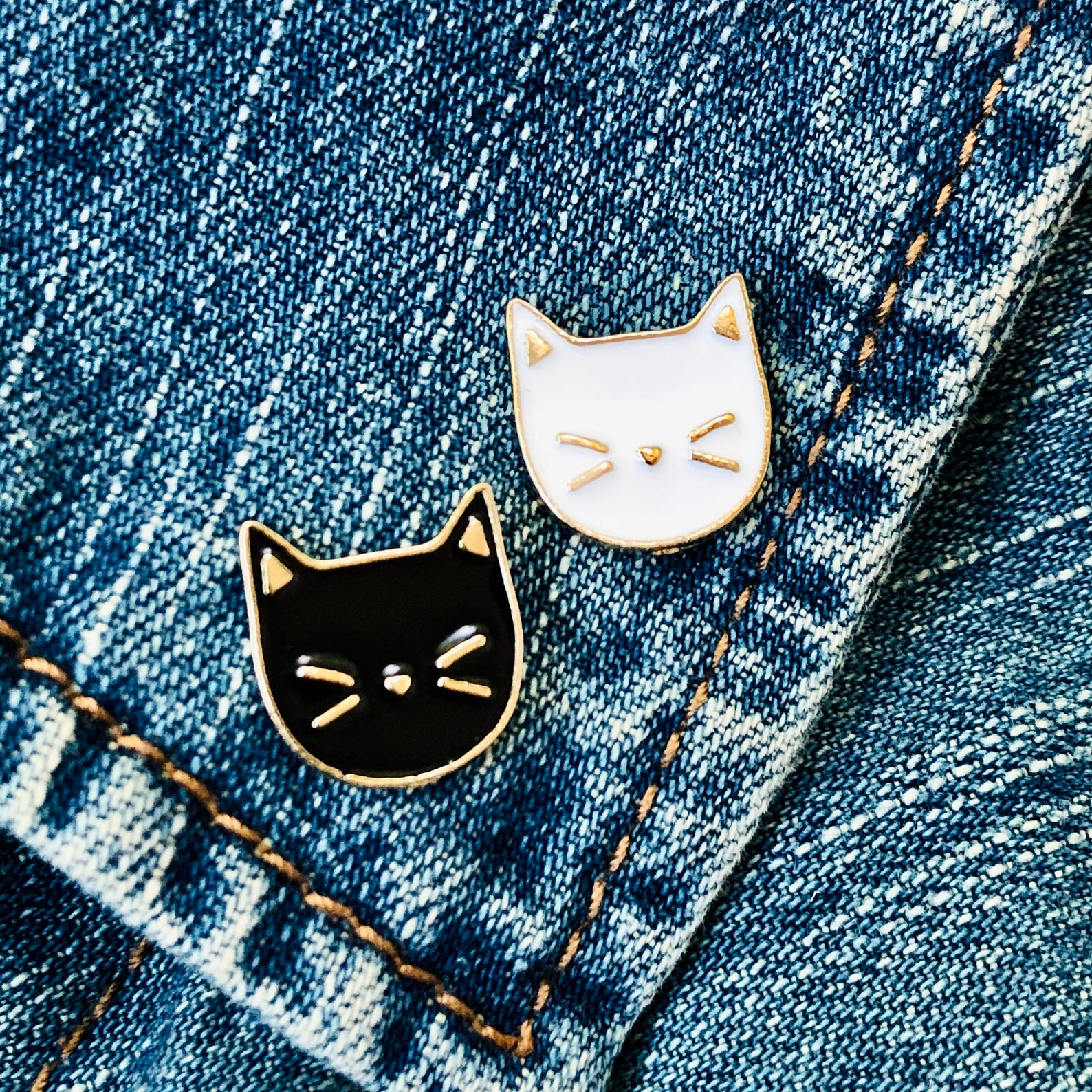 Cat Enamel Pin Set Black and White Cat Lover Brooch Lapel | Etsy