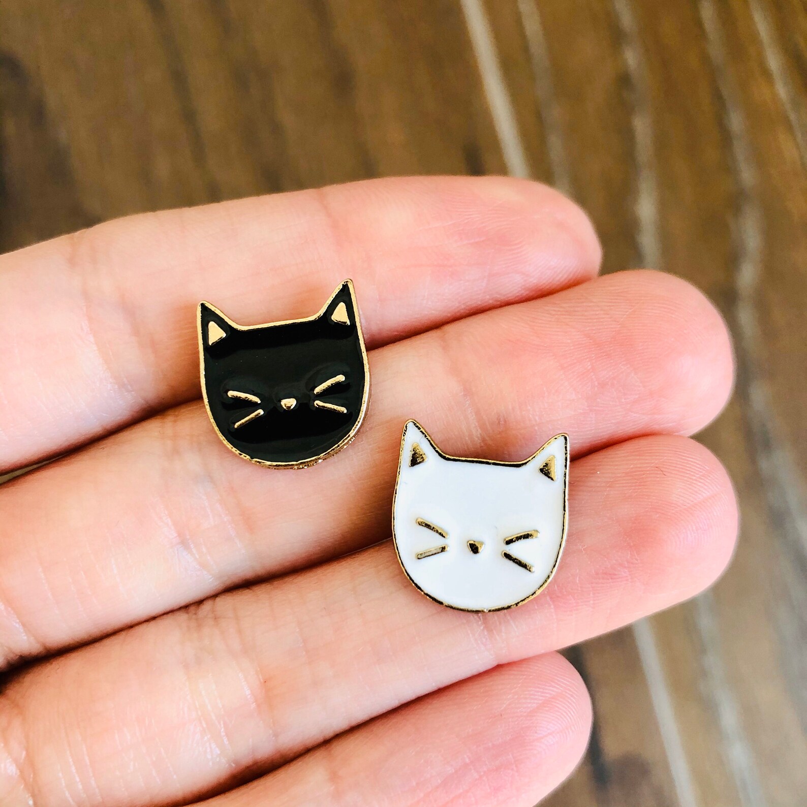 Cat Enamel Pin Set Black and White Cat Lover Brooch Lapel - Etsy
