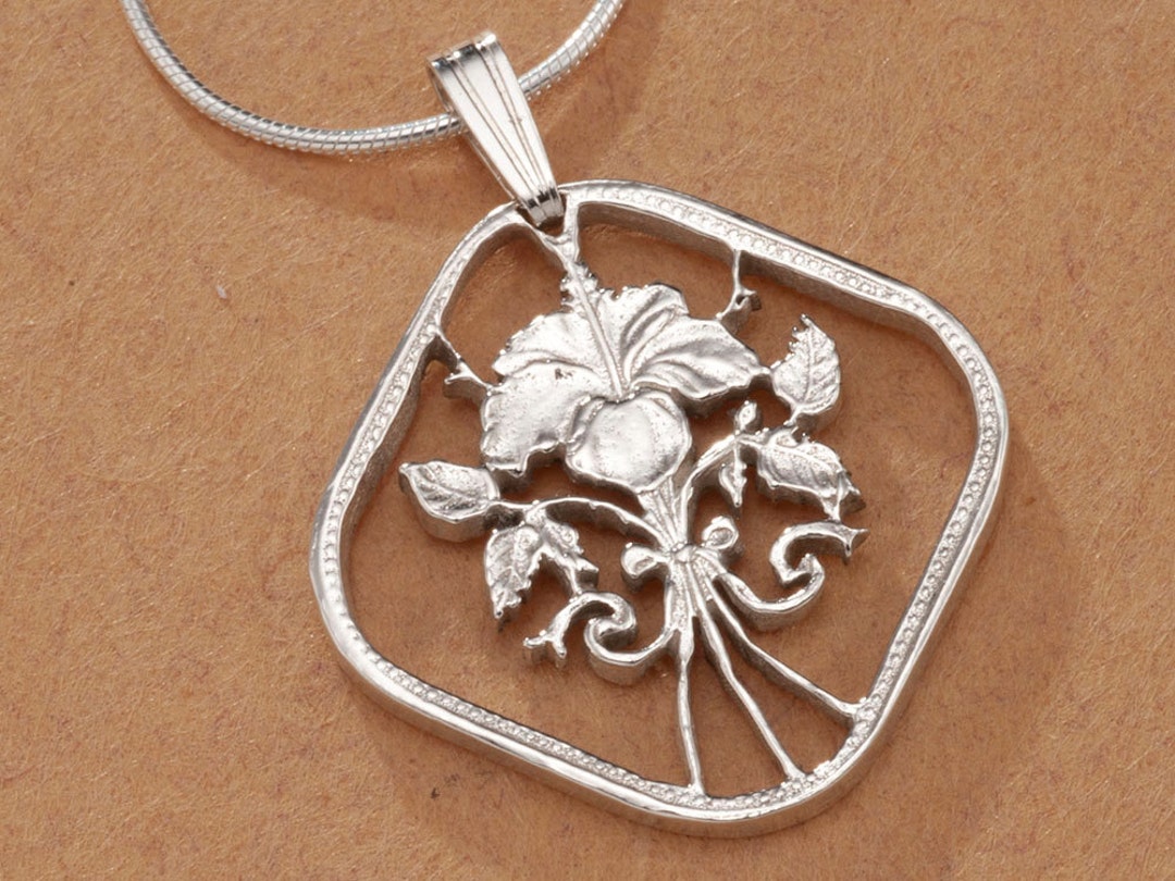 Sterling Silver Hibiscus Flower Pendant, Hand Cut Bahama Flower Coin ...