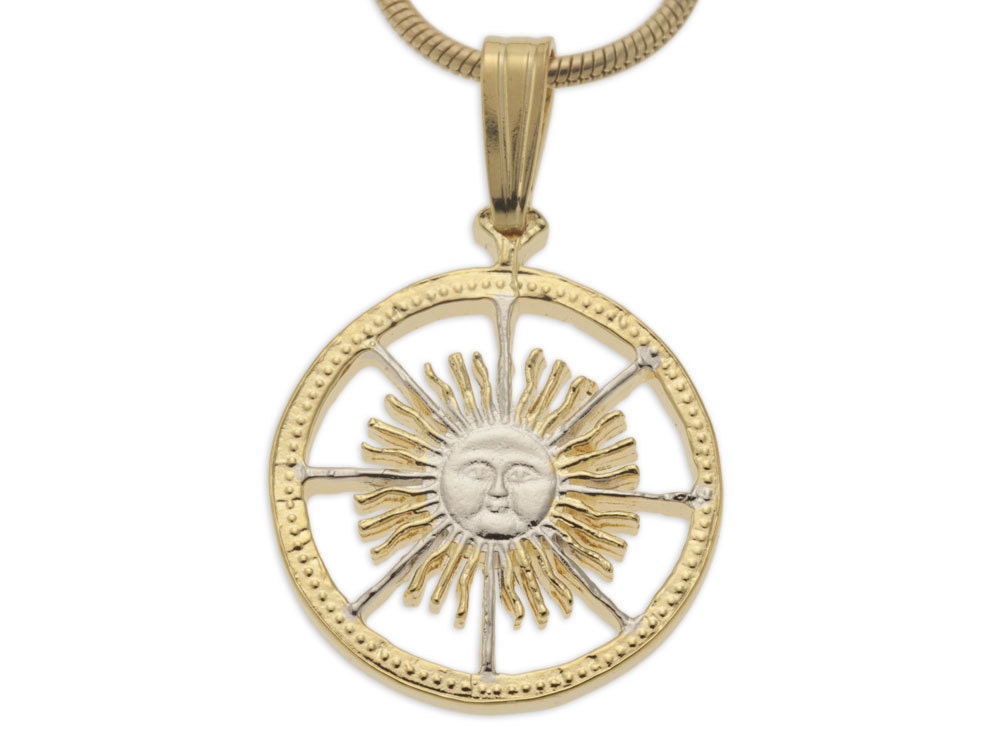 Sun Face Pendant and Necklace Argentina 5 Peso Sun Face Coin | Etsy