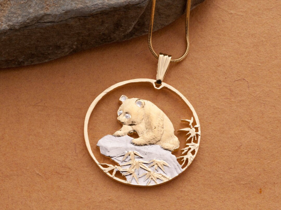 Chinese Panda Bear Pendant and Necklace, Chinese Panda Coin Hand Cut ...