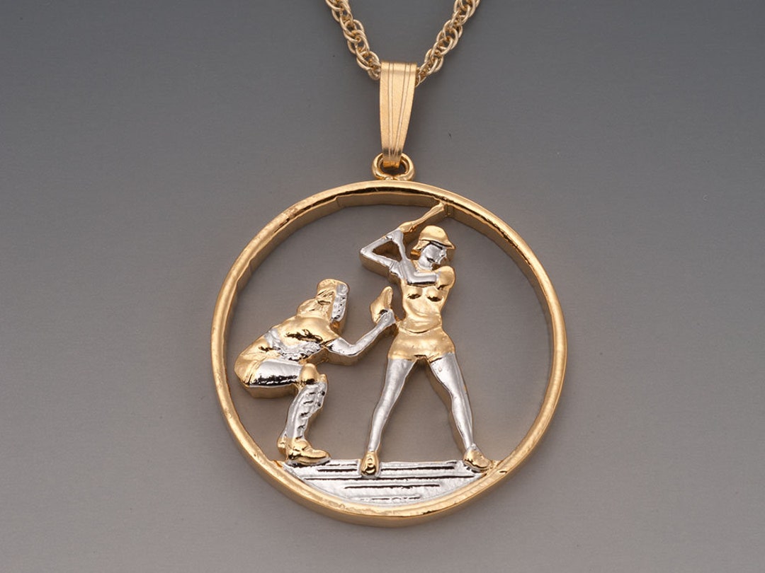 Softball Pendant 14k Gold Plated With Chain - Etsy