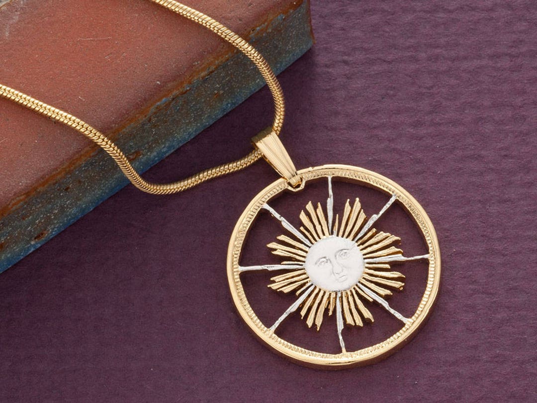14K Gold Plated Sun Pendant Necklace: Hand Cut Peruvian Coin - Etsy