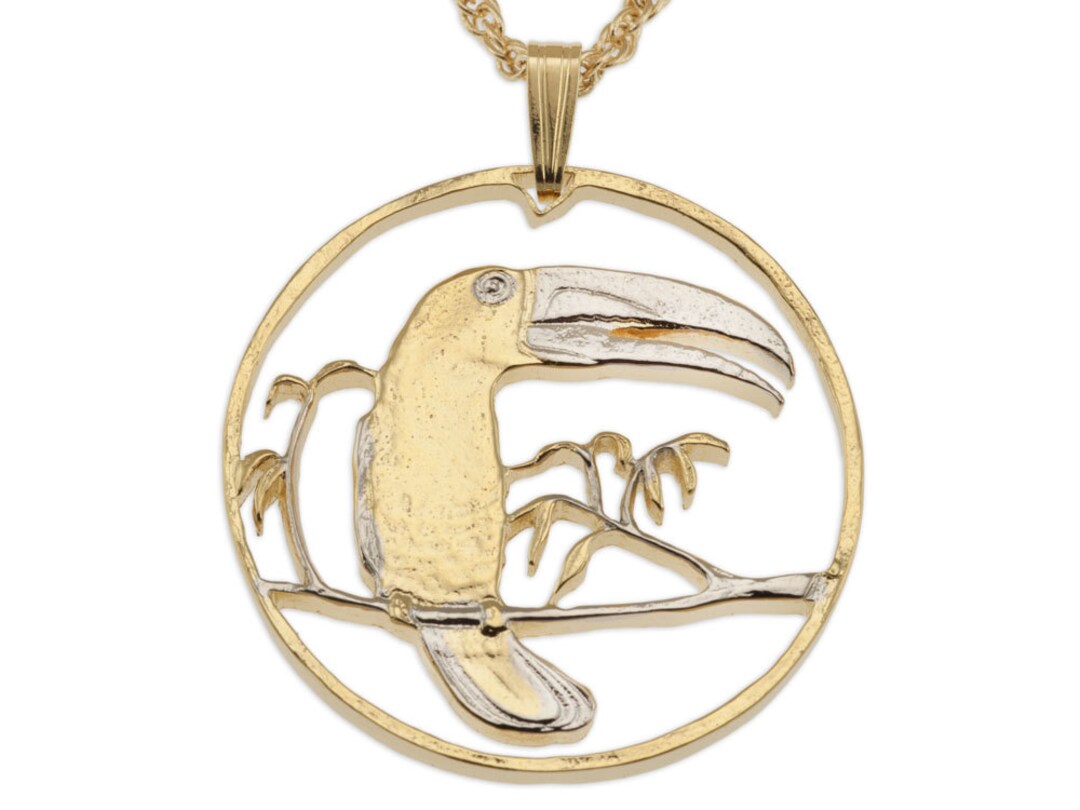 Keel Billed Toucan Pendant: Belize Bird Coin, 14K Gold & Rhodium Plated ...
