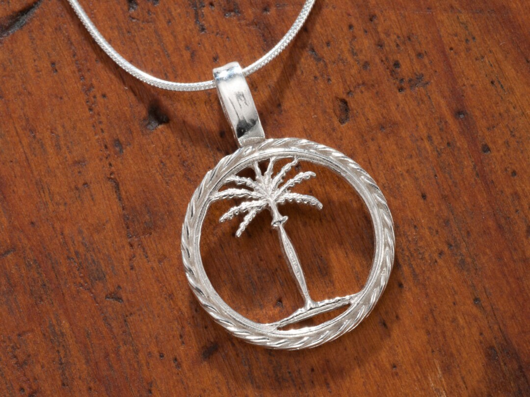 Sterling Silver Palm Tree Pendant, Hand Cut Sterling Silver Palm Tree ...