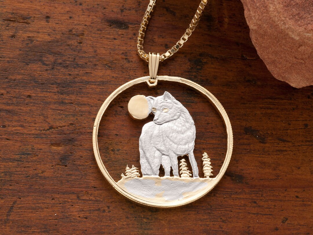 Hand Cut Timber Wolf Coin Pendant: 14K Gold Plated Necklace - Etsy