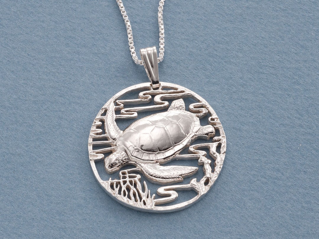Silver Sea Turtle Pendant and Necklace, Hand Cut Silver Sea Turtle ...