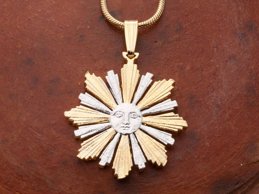 Sun Pendant, Uruguay 4 Centavos Sun Coin Hand Cut, 7/8 " in Diameter ...