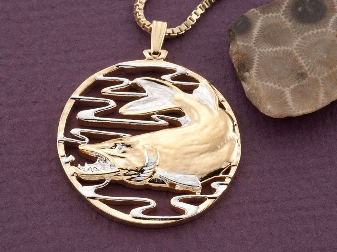 Northern Pike Pendant: Hand Cut Gold & Rhodium Plated Fisherman Jewelry ...