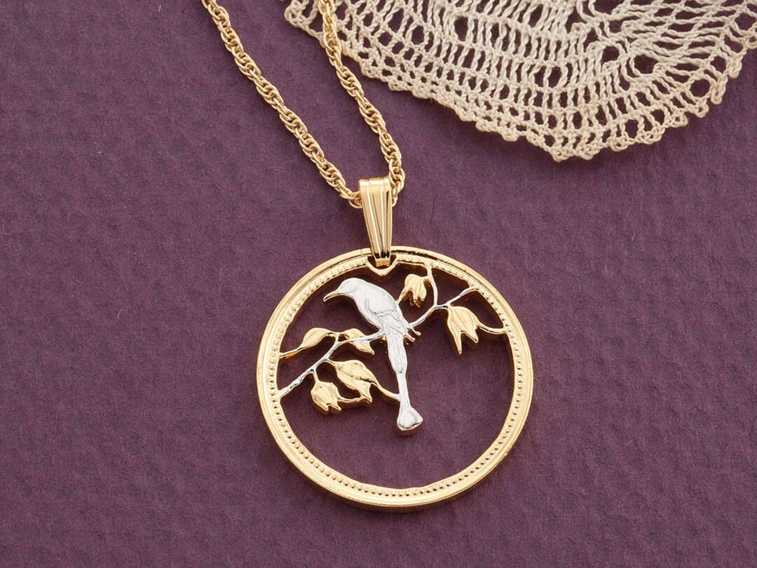 Belize Coin Pendant: Blue Crowned Motmot Bird, 14K Gold Plated - Etsy