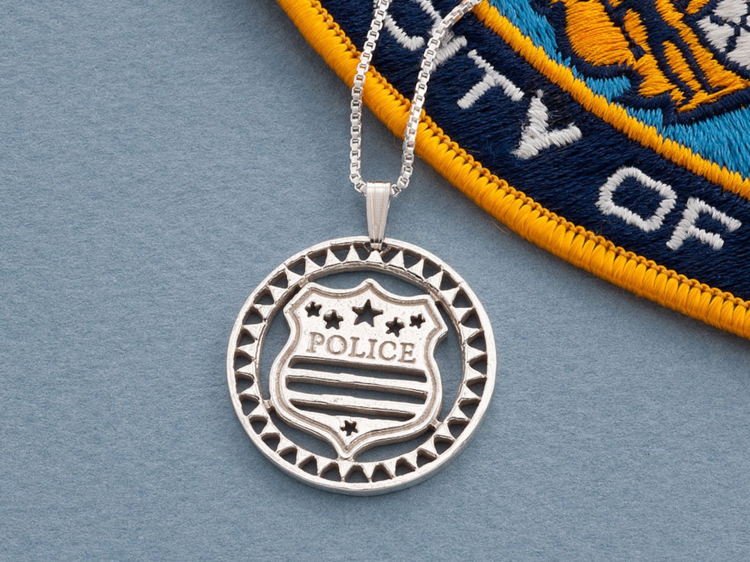 Silver Police Badge Pendant, Hand Cut Police Badge Medallion, Law ...