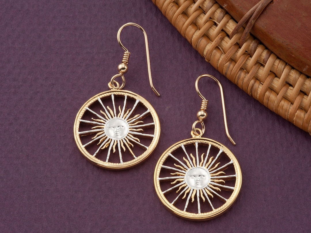 Sun Face Earrings, Sun Face Jewelry, Earrings, Jewelry Made From Coins ...