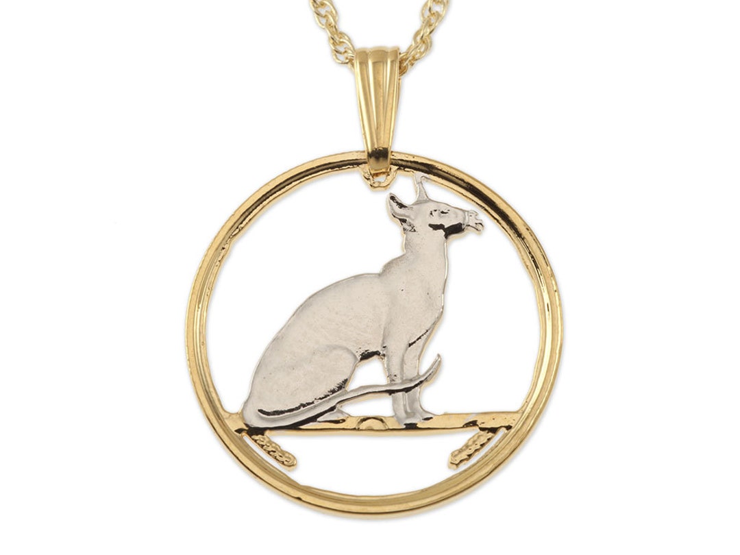 Siamese Cat Pendant and Necklace, Isle of Man Cat Coin Hand Cut, 14 K ...