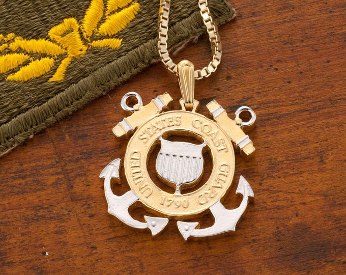 Hand Cut Coast Guard Pendant: 14K Gold & Rhodium Plated Medallion - Etsy