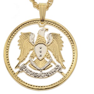 Syrian Eagle Coin Pendant: 14 Karat Gold & Rhodium Plated Necklace - Etsy