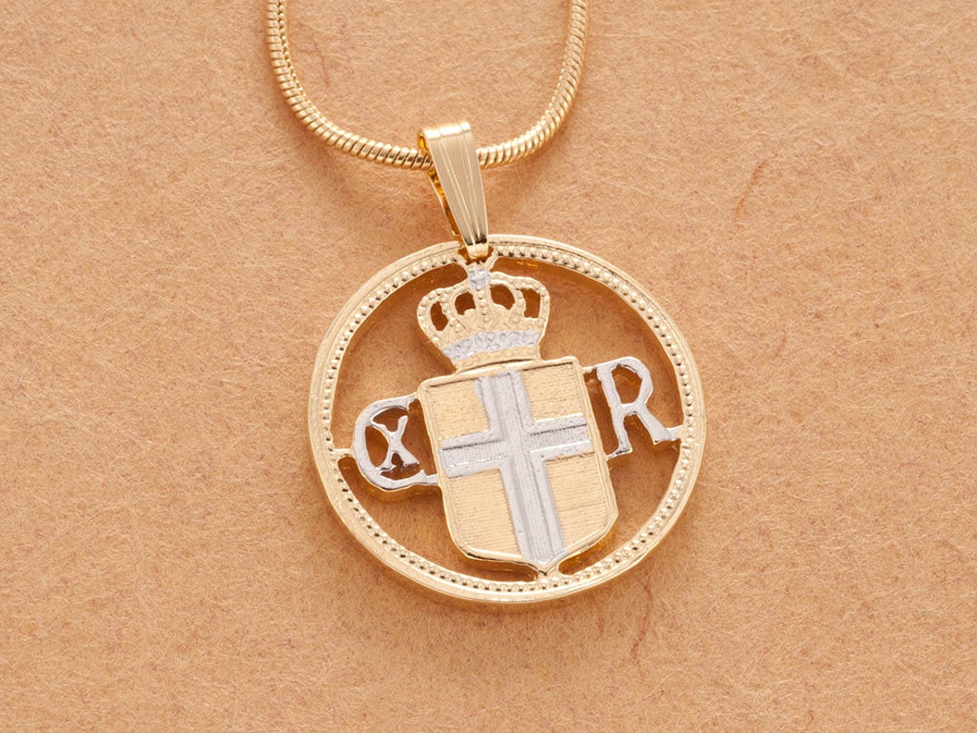 Iceland Royal Crest Pendant and Necklace, Iceland One Kroner Coin Hand ...