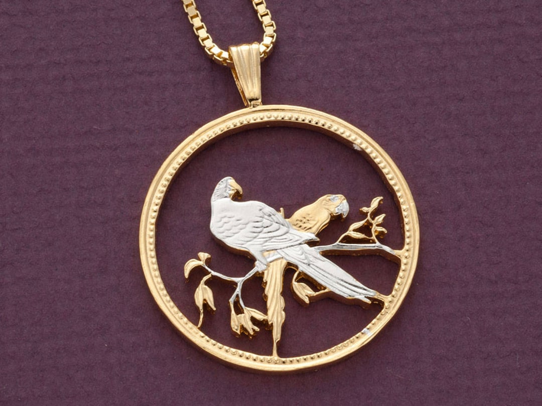 Macaws Pendant & Necklace, Belize Coin Jewelry, Tropical Jewelry, ( #X ...