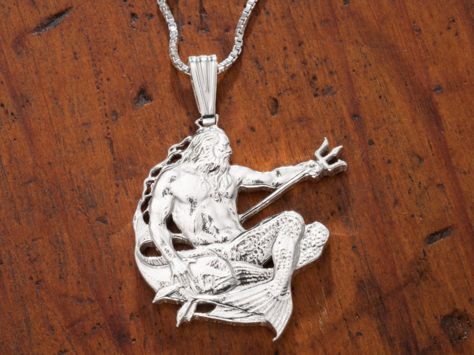 Sterling Silver Neptune Pendant, Hand Cut Barbados Neptune Coin, ( #X ...