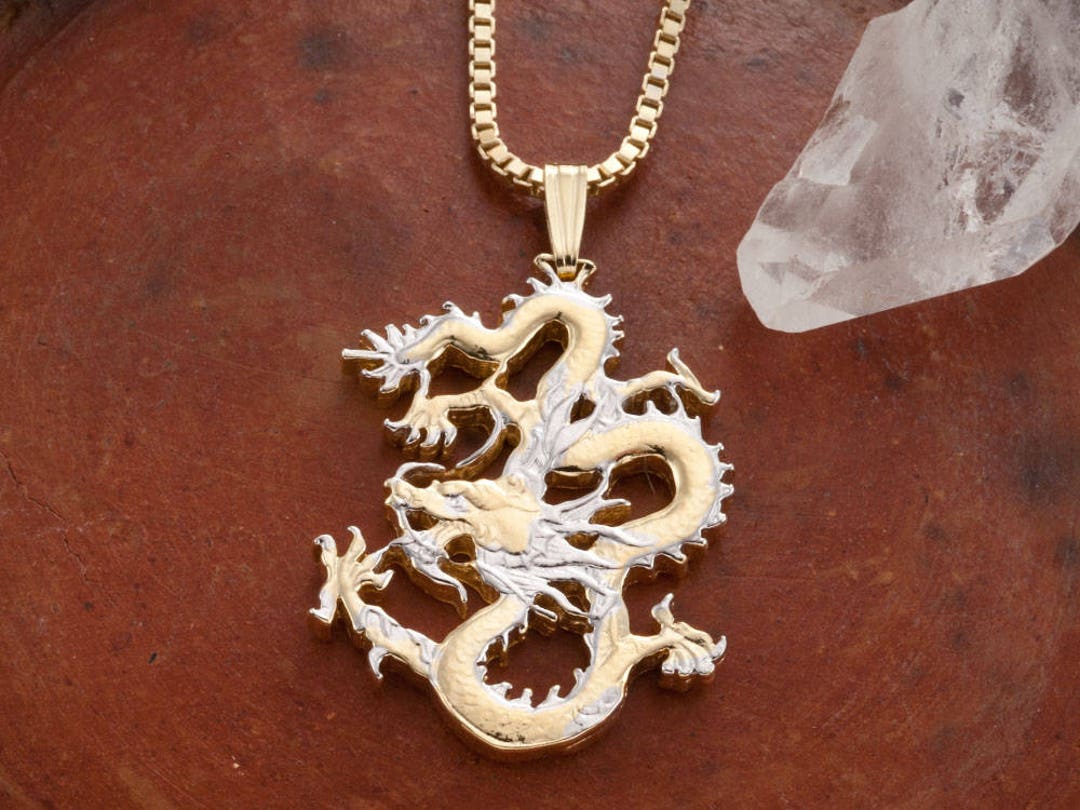 Hand Cut Sierra Leon Dragon Coin Pendant: 14K Gold & Rhodium Plated - Etsy