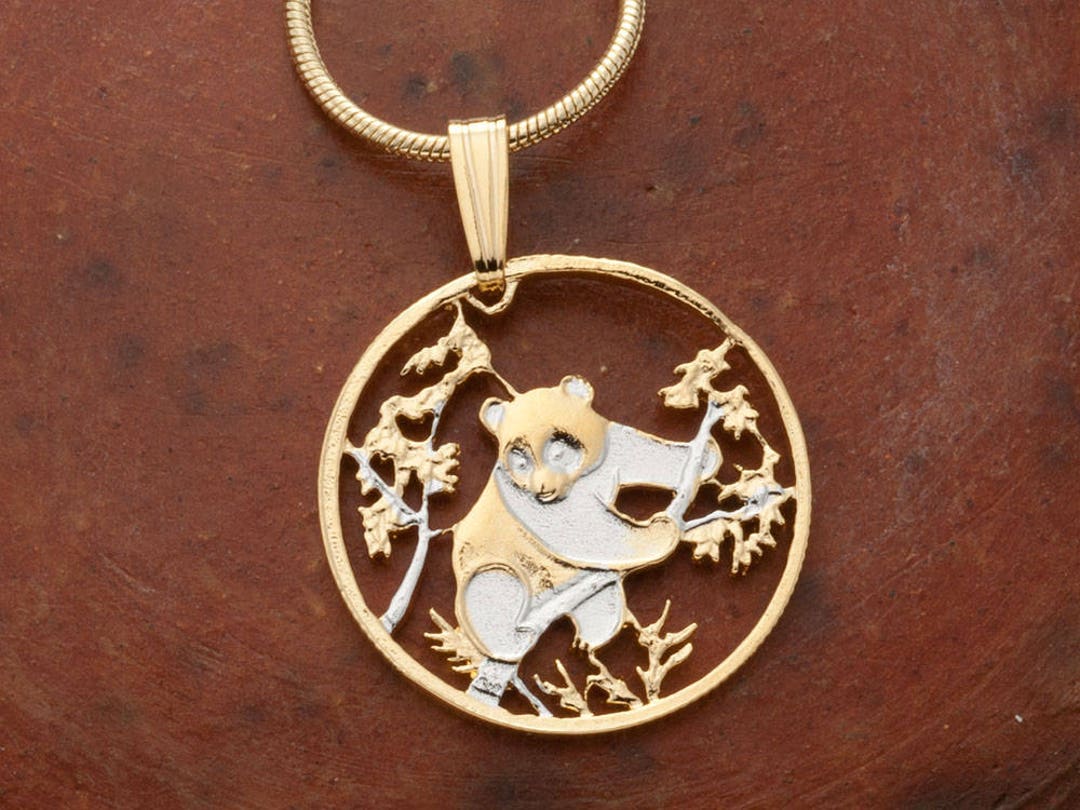 Panda Bear Pendant and Necklace, Chinese Panda Bear Coin Hand Cut, 14 K ...
