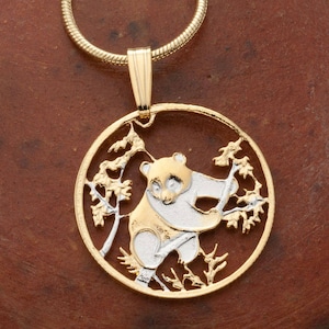 Panda Bear Pendant and Necklace, Chinese Panda Bear Coin Hand Cut, 14 K ...