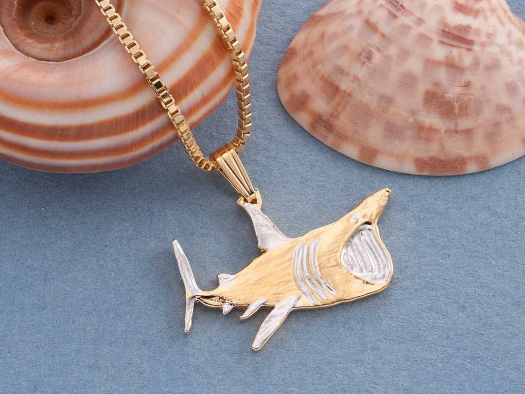 Shark Sea Life Pendant, Hand Cut Isle of Man Basking Shark Coin, 14 ...
