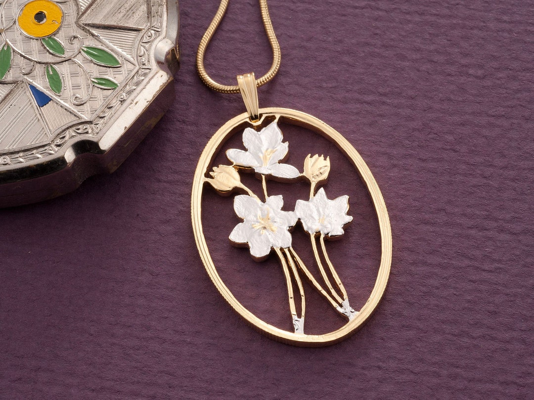 Hand Cut Daffodil Coin Pendant: 14k Gold Plated Floral Necklace - Etsy