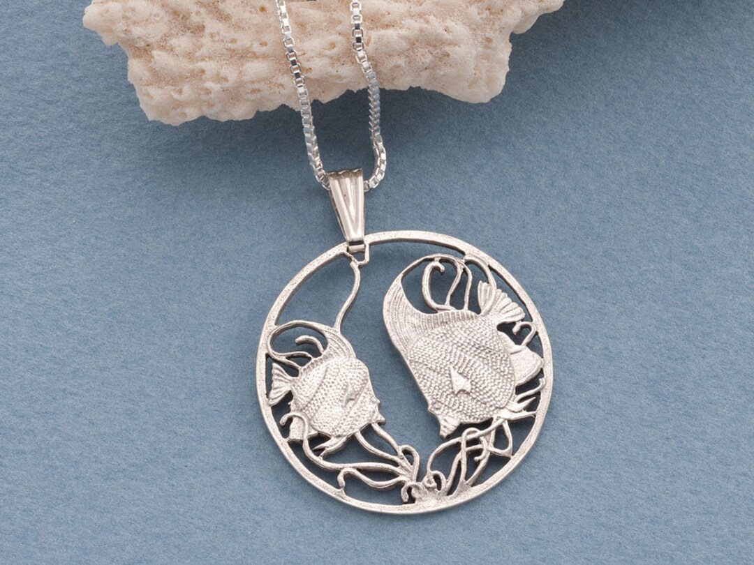 Hand Cut Sterling Silver Tropical Fish Coin Pendant - Sea Life Jewelry ...